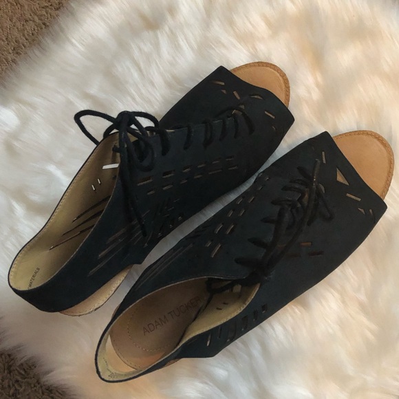 Adam Tucker | Shoes | Adam Tucker Black Cutout Lacedup Peep Toe Booties ...